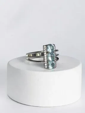 Jewelry | Blue Ice 3stone Vertical Bar Ring Triple Band Silver ...